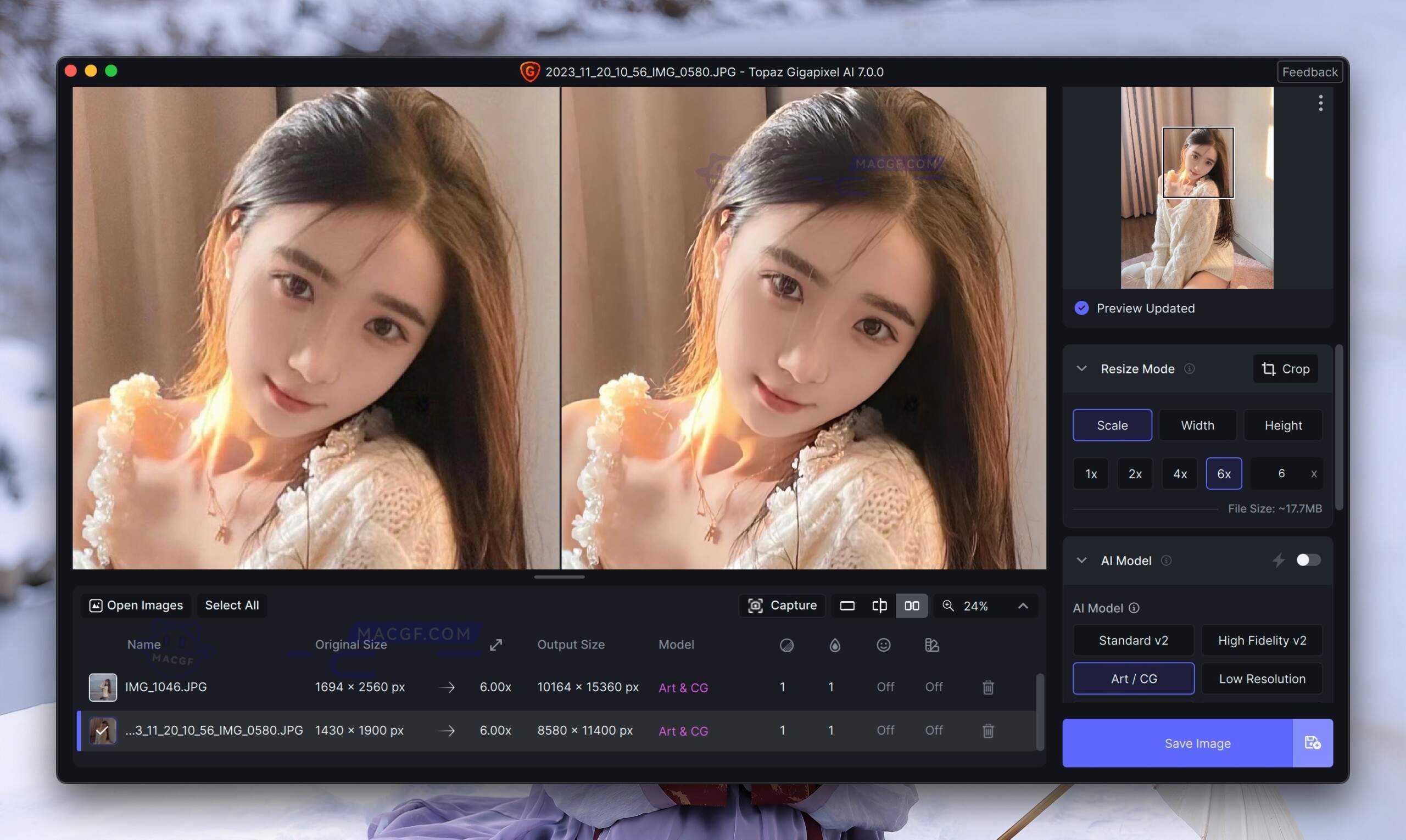 「AI驱动图片无损增强放大&提高图像分辨率」Topaz GigaPixel AI v7.0.0 激活版 - macGF